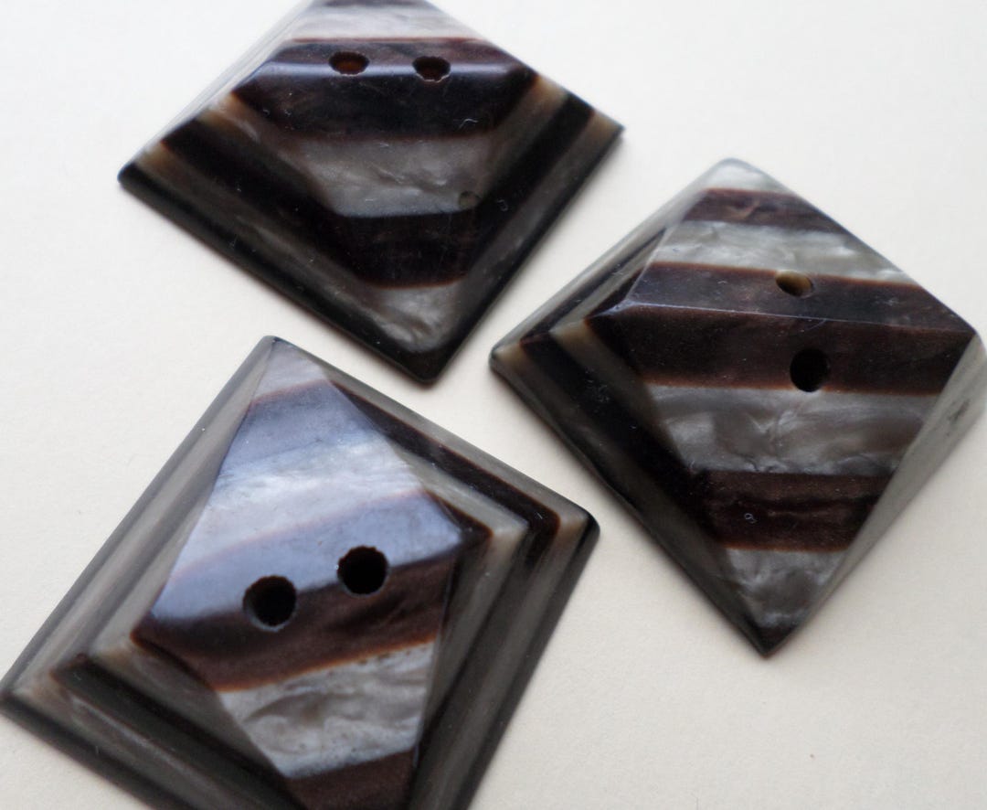 Set of 3 Vintage Casein Plastic Deco Square Shaped Layered Beige Brown ...