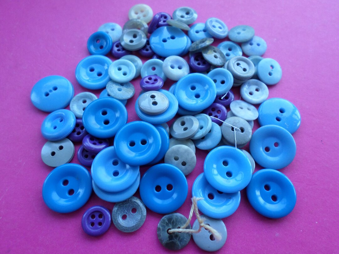 Job Lot of Buttons in Shades of Blue - Various Sizes - Ideal for Crafts ...