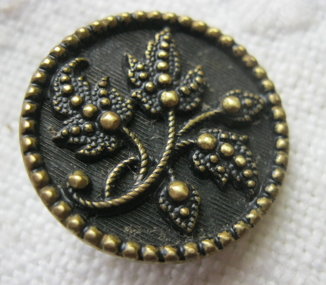 Antique Brass Button With Brass Loop Shank 1" Dia Has Cut Steel Effect ...