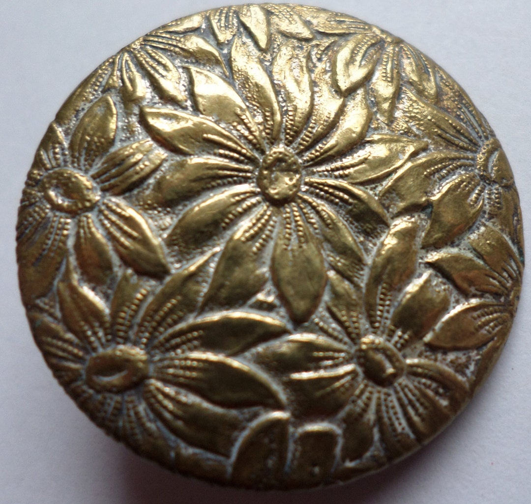 Antique Dull Gold Floral Metal Button With Black Base and Loop Shank 1 ...
