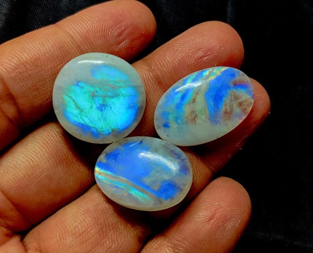3PCS MOONSTONE LOT GEMSTONE 61ct High Quality Natural Rainbow Moonstone ...
