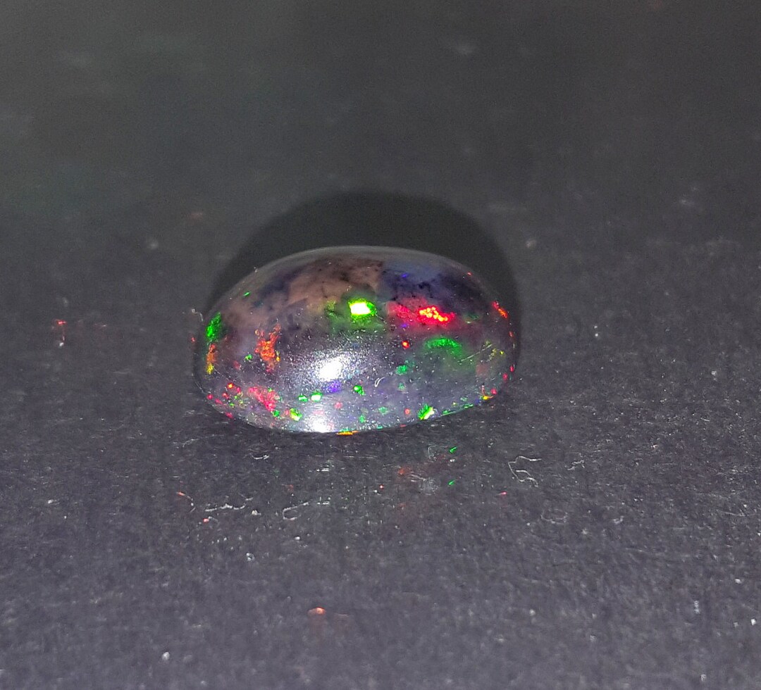 Natural Black Ethiopian Opal Gemstone 2.55 Carat Smooth Cabochon Multi ...