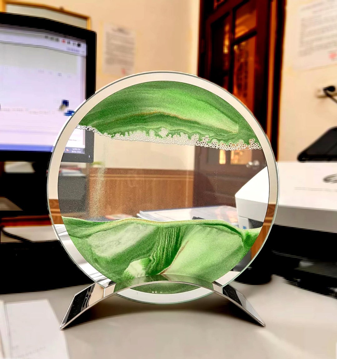 7/12in Moving Sand Art Picture Round Glass Ocean Sandscape Hourglass ...