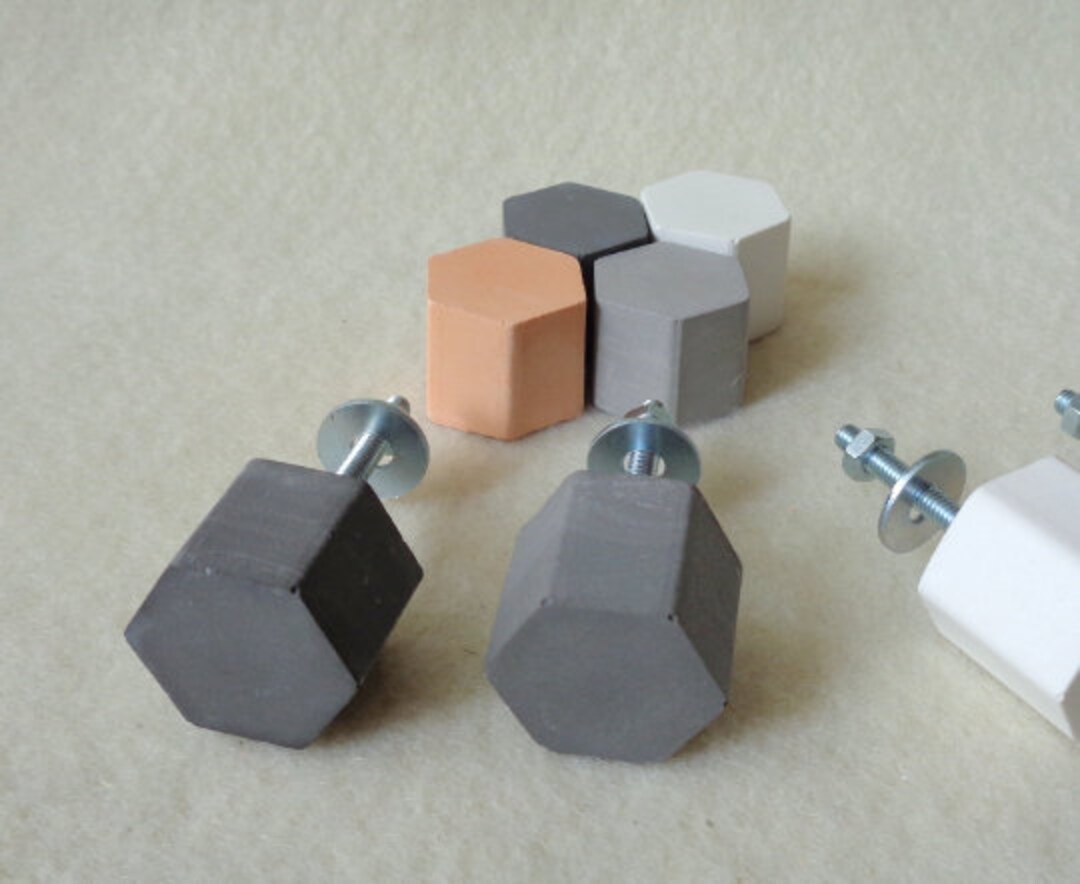 Hexagon Knobs, Set of 2, Concrete Knobs, Colored With Natural Pigments, Concrete Button Knob ...