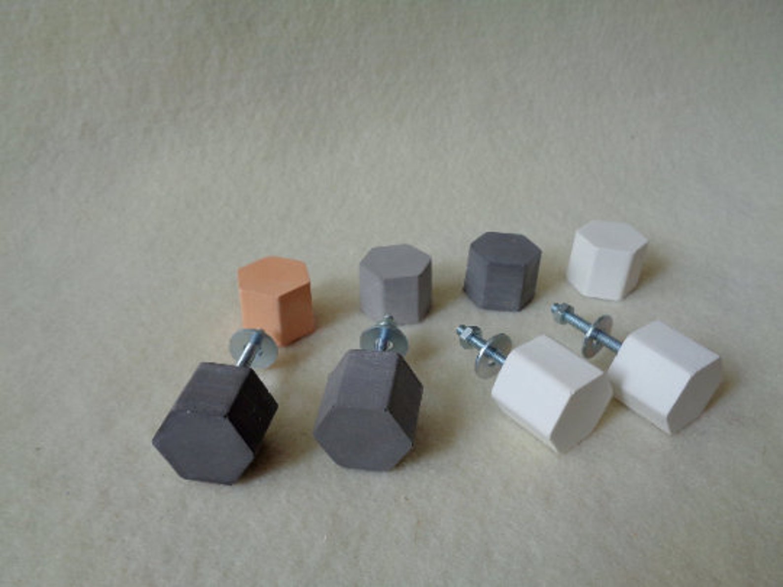 Hexagon Knobs Set of 2 Concrete Knobs Colored With Natural | Etsy