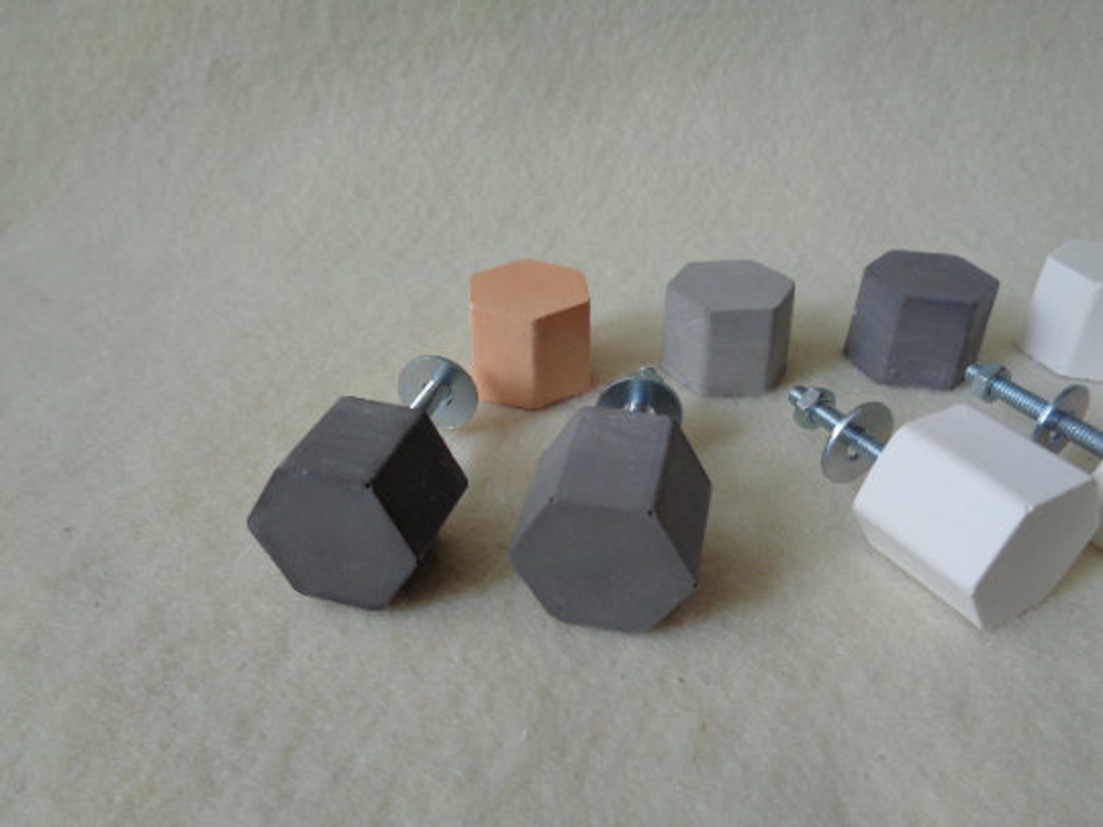 Hexagon Knobs Set of 2 Concrete Knobs Colored With Natural | Etsy
