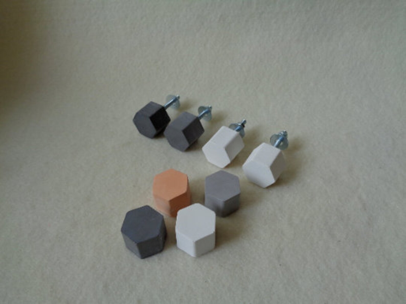 Hexagon Knobs Set of 2 Concrete Knobs Colored With Natural | Etsy