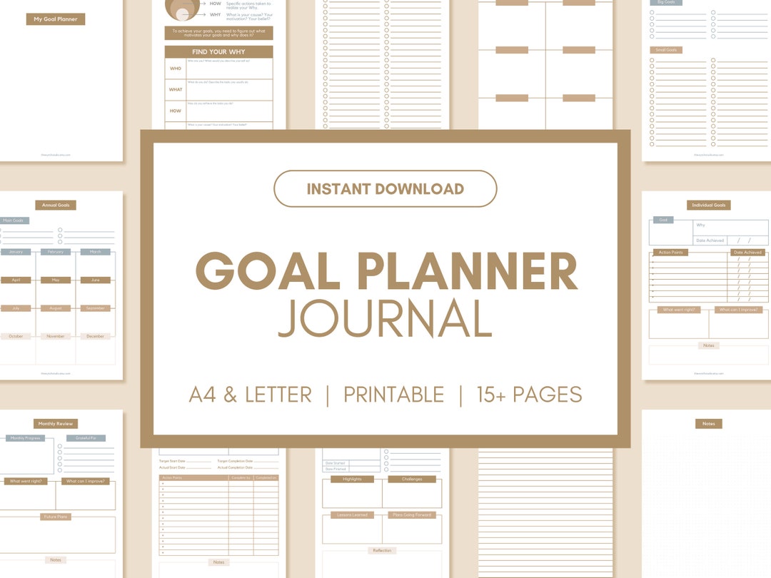 Goal Planner Journal 2024 Goals Tracker, Annual, Quarterly, Monthly, A4 ...