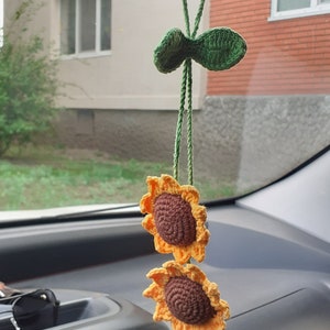 Car Accessories Sunflower Amigurumi, Crochet Sunflower, Car Rear View ...