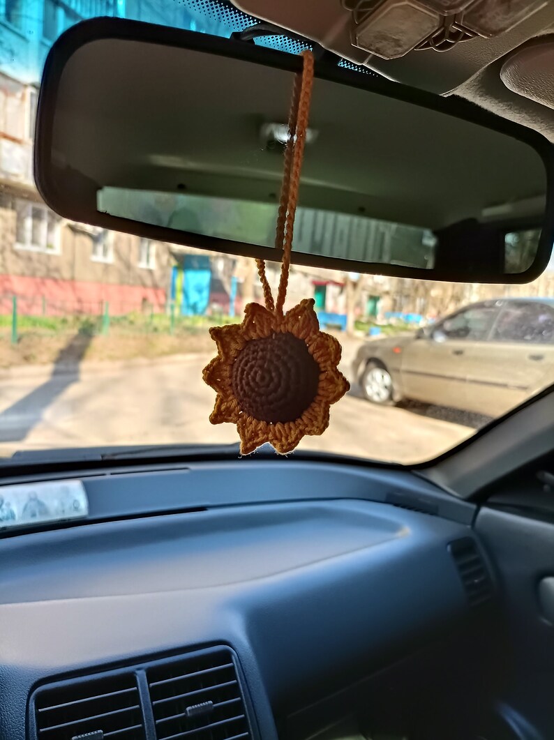 Crochet Sunflower Car Hanging Crochet Car Accessories Crochet Gift for ...