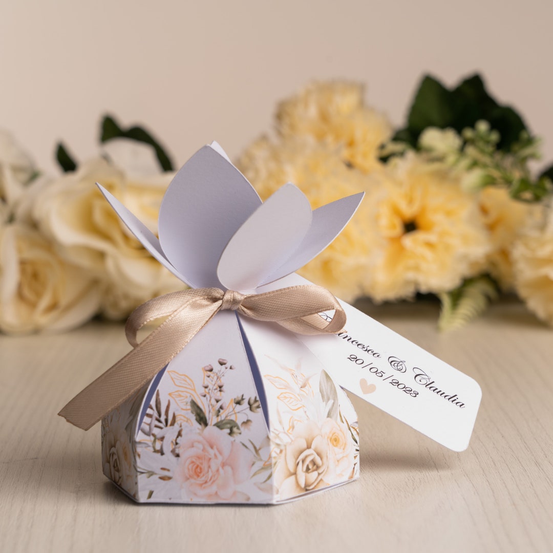 Custom Flower Shaped Confetti Box With Names and Date Tag Flowers - Etsy