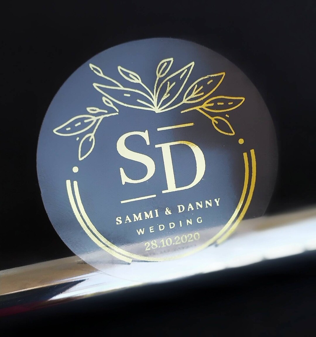 Personalized Transparent Foiled Wedding Sticker With Names and Dates ...