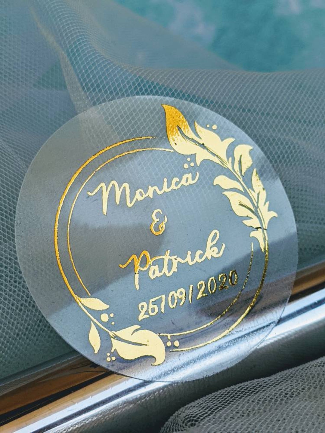 Personalized Transparent Foiled Wedding Sticker With Names and - Etsy