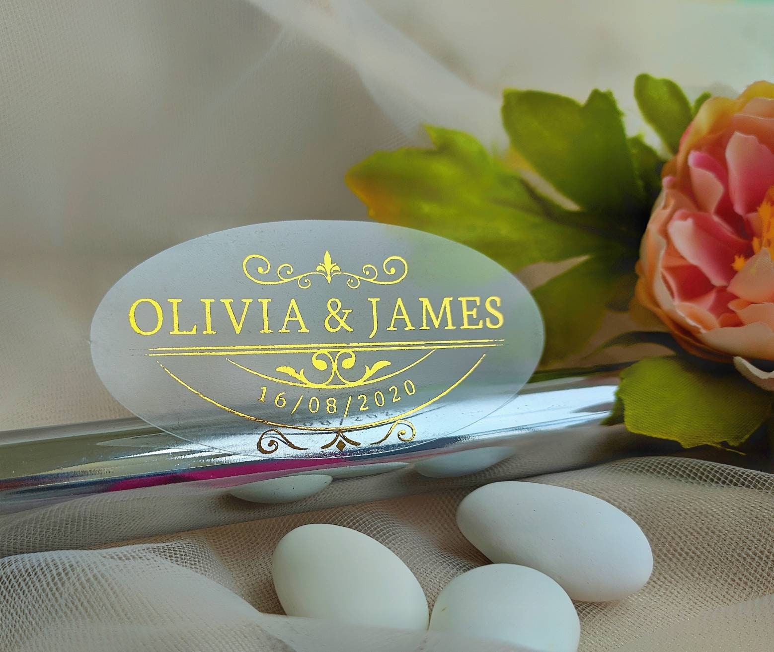 Personalized Foiled Wedding Transparent Sticker With Names and - Etsy