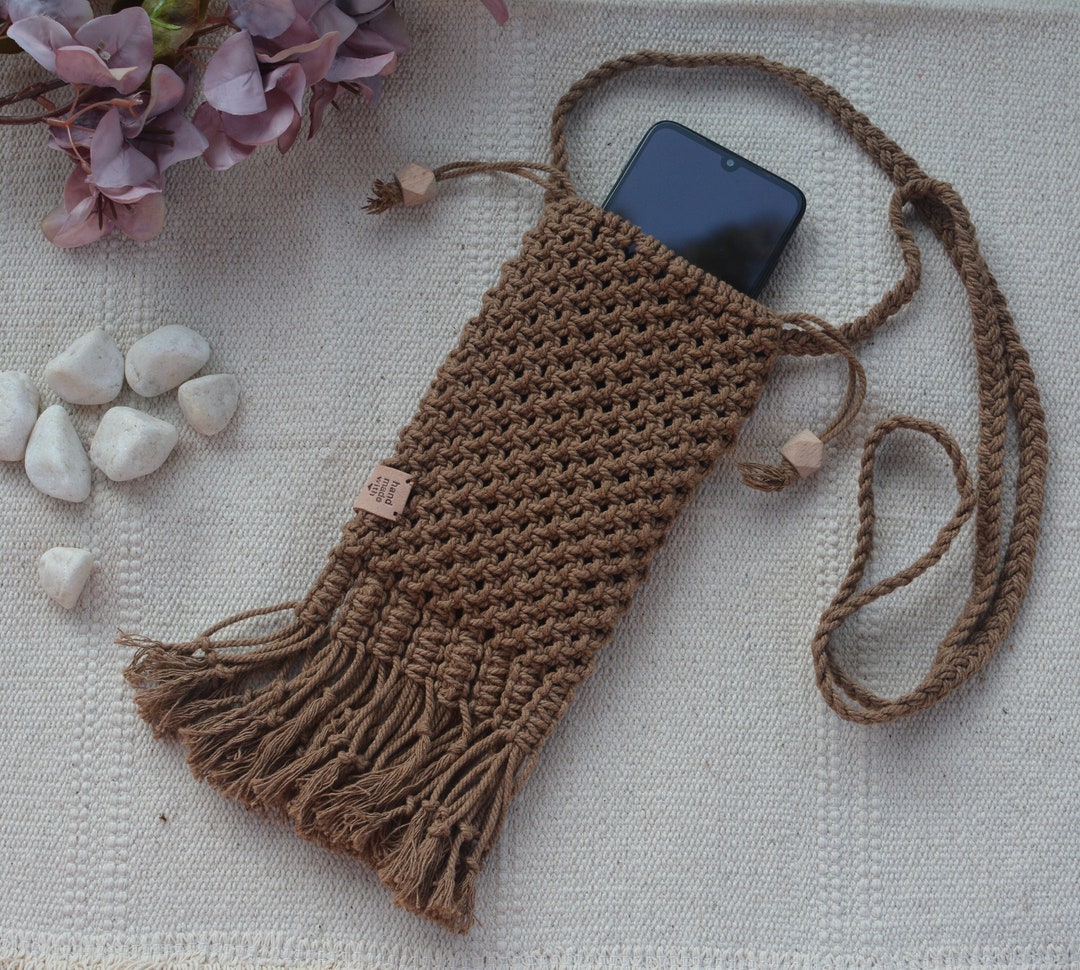 Macrame Cell Phone Bag, Crossbody Mobile Phone Pouch, Mobile Phone ...