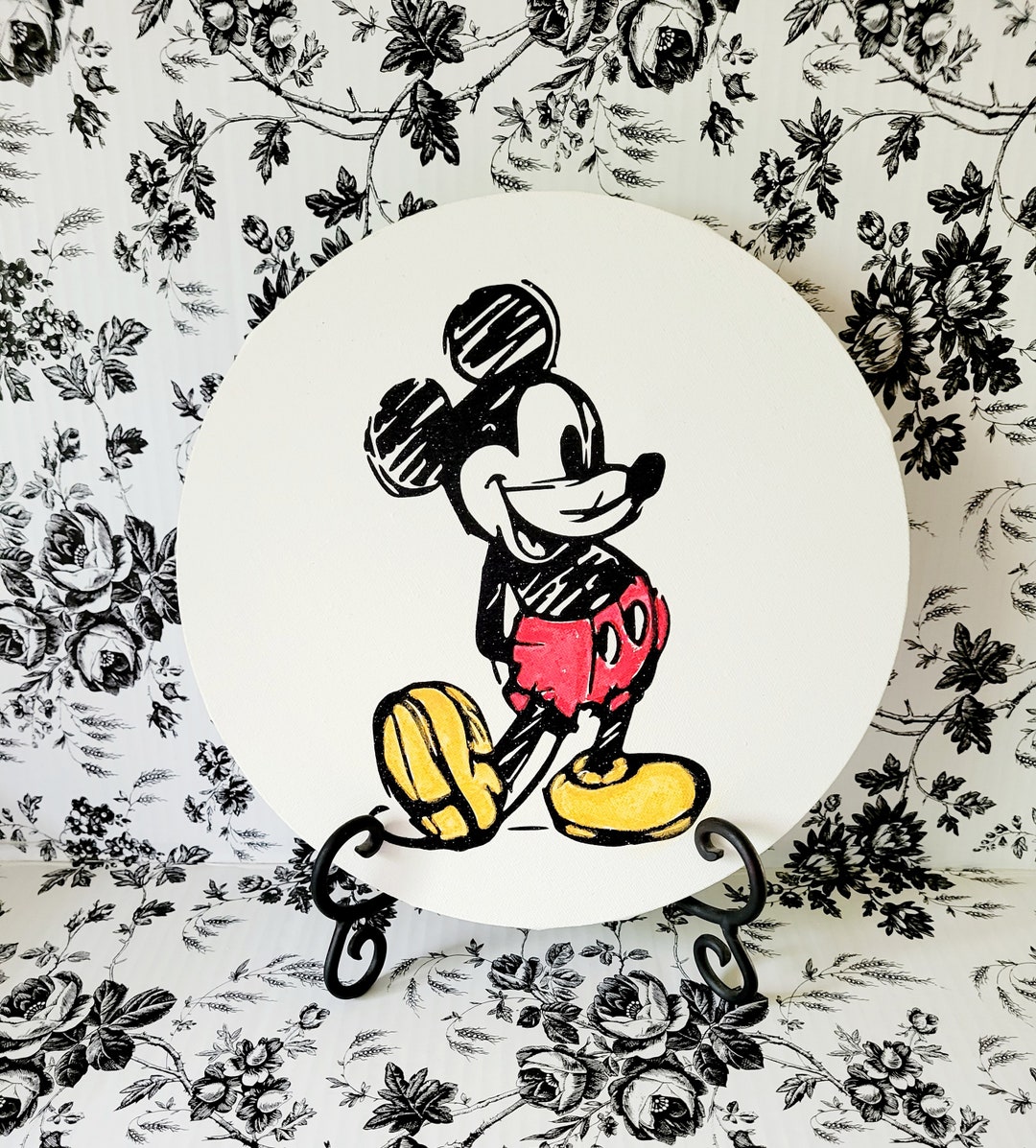 Mickey Canvas-water Color-canvas Art-mickey Mouse-round-circle-display ...