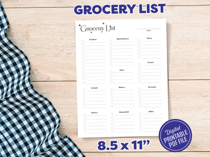 Grocery Shopping Itemized List Printable Digital Download - Etsy