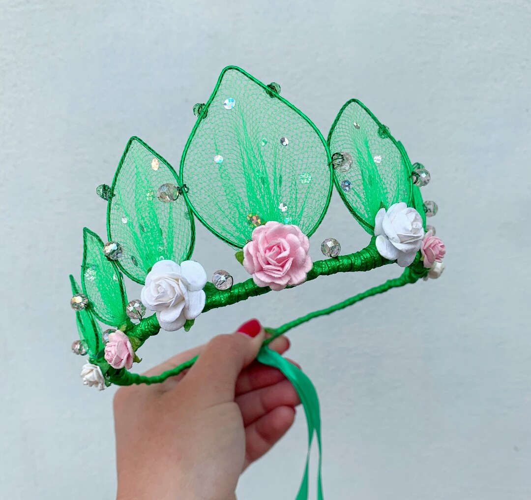 Green Fairy Princess Crown With Pink White Flowers Fairy Garden ...