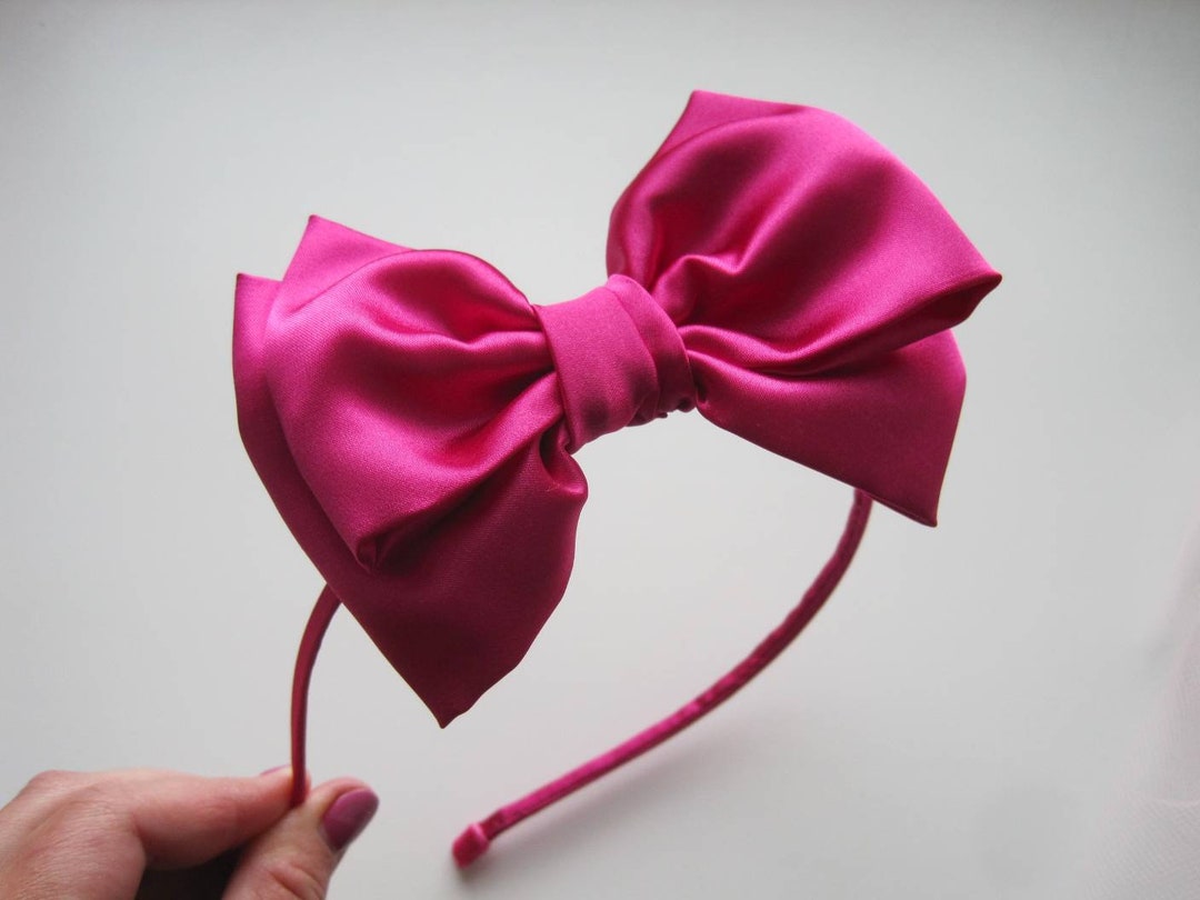 Fuchsia Satin Bow Headband, Elegant Hair Accessory - Etsy