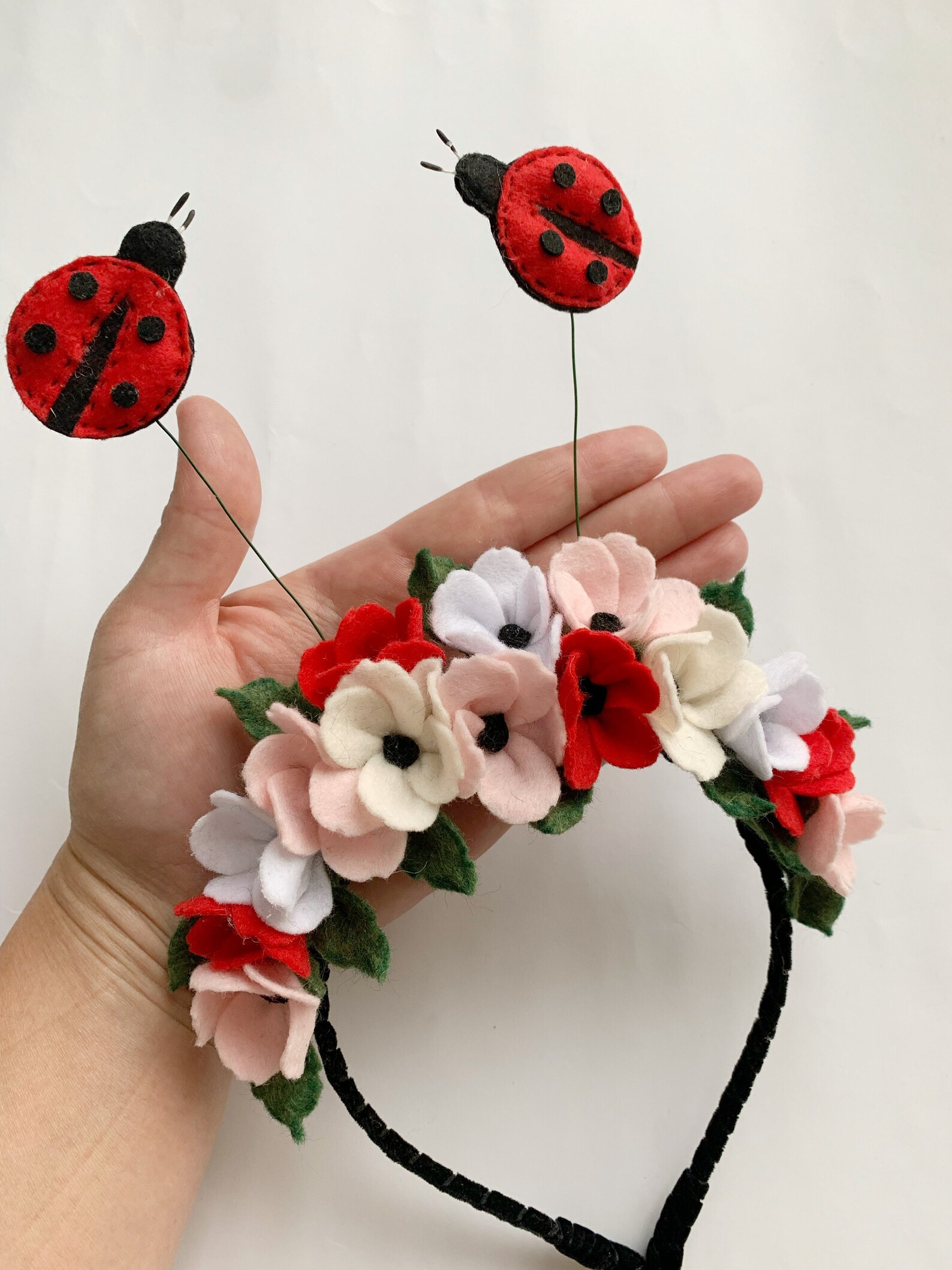 Felt Ladybug Flower Crown Headband, Birthday Party Costume - Etsy