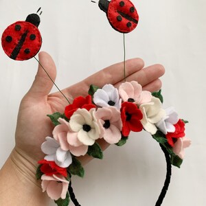 Felt Ladybug Flower Crown Headband, Birthday Party Costume - Etsy