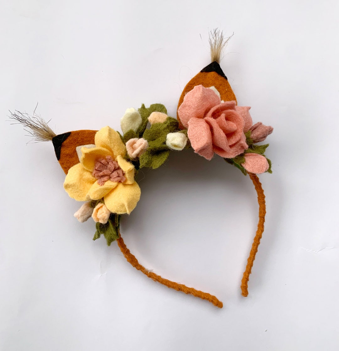 Floral Fox Ear Headband, Handmade Felt Woodland Headband - Etsy