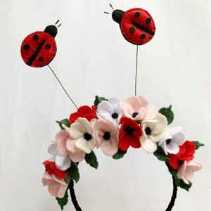 Felt Ladybug Flower Crown Headband, Birthday Party Costume - Etsy