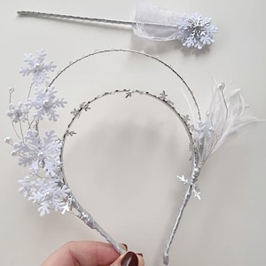 White and Silver Snowflake Crown Halo With Magic Wand Snow Queen Crown ...