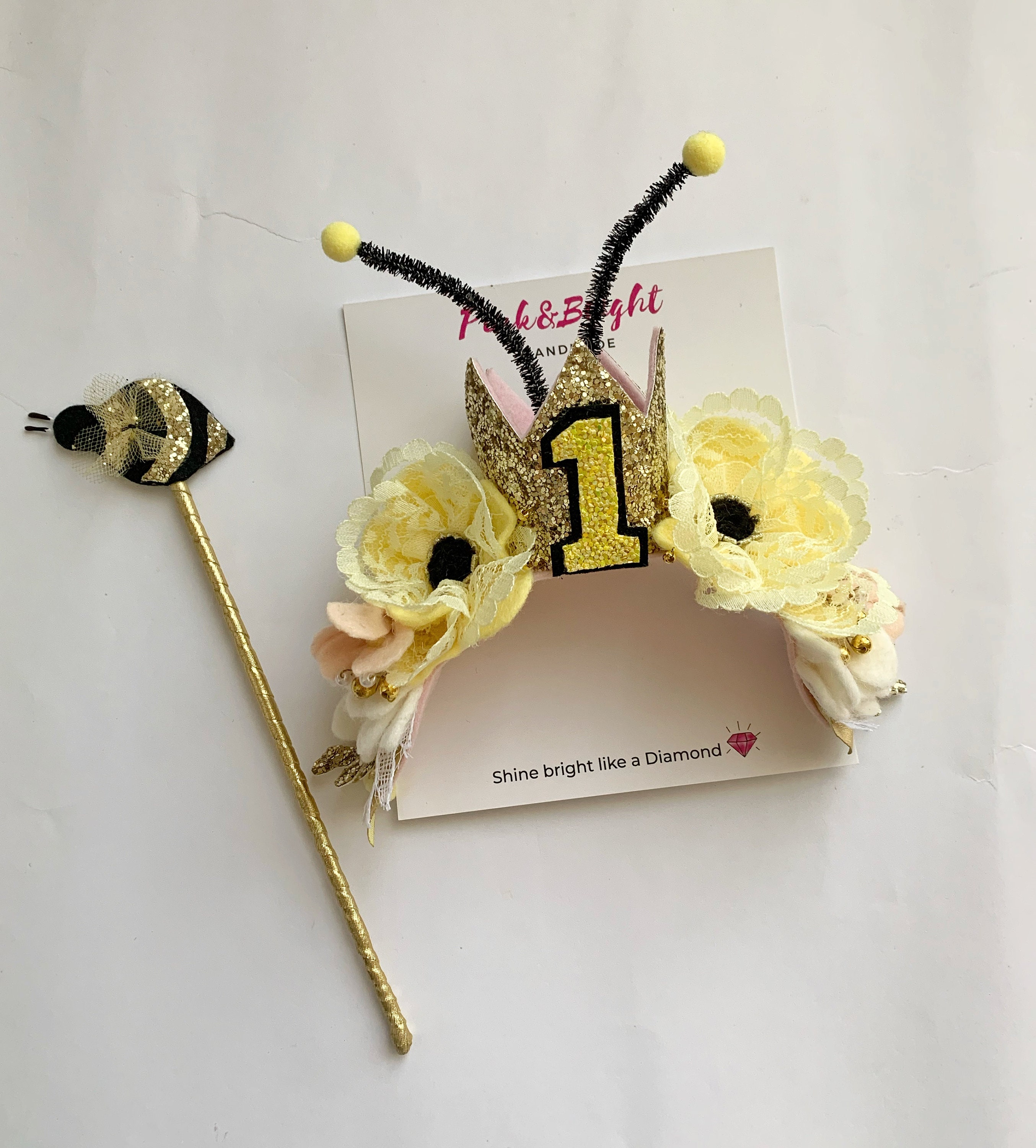 Queen Bee 1st Birthday Crown, Gold Glitter Bumblebee Headband - Etsy
