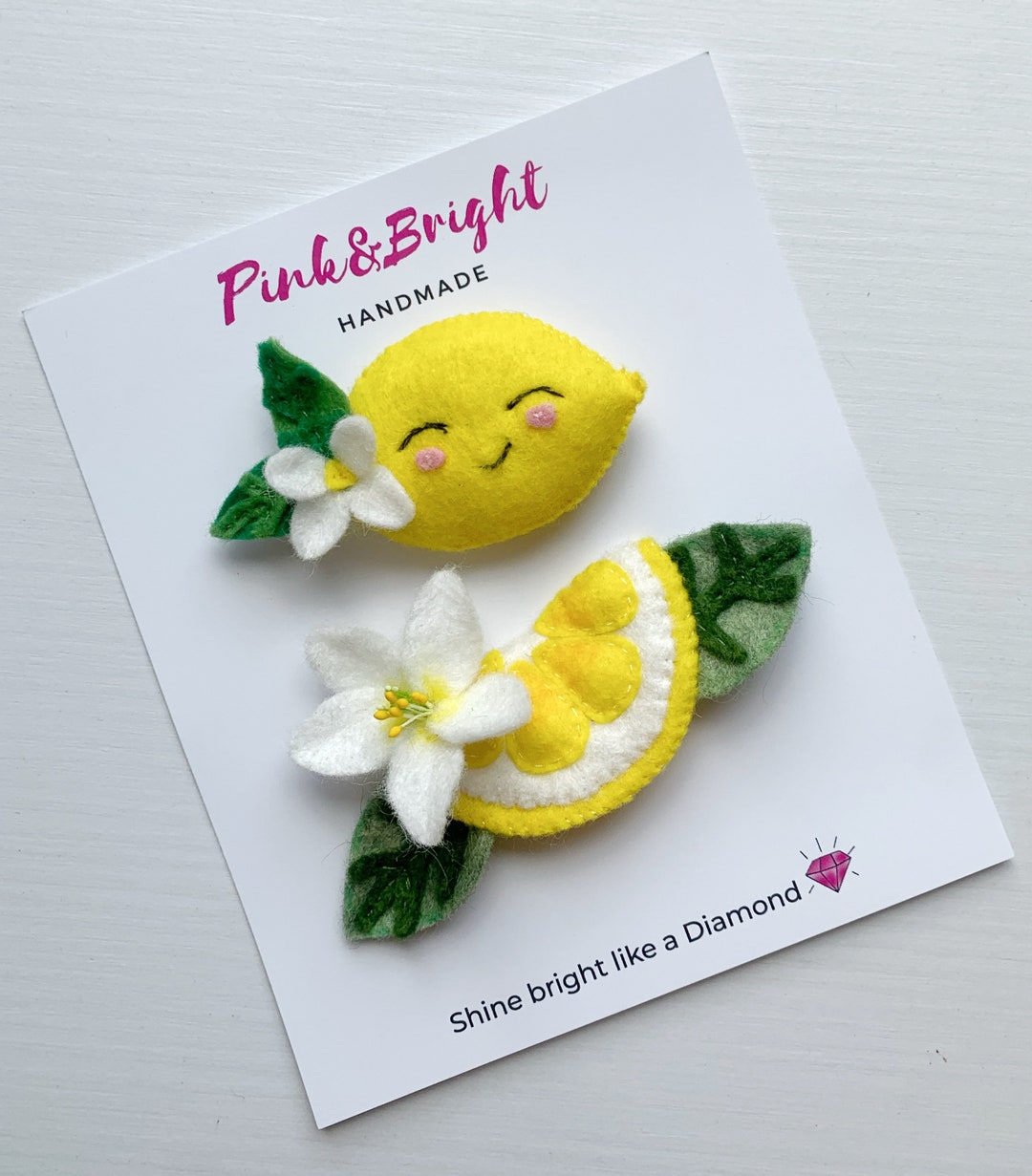 Hand Sewn Lemon Hair Clips: Wool Felt Alligator Clip Set - Etsy