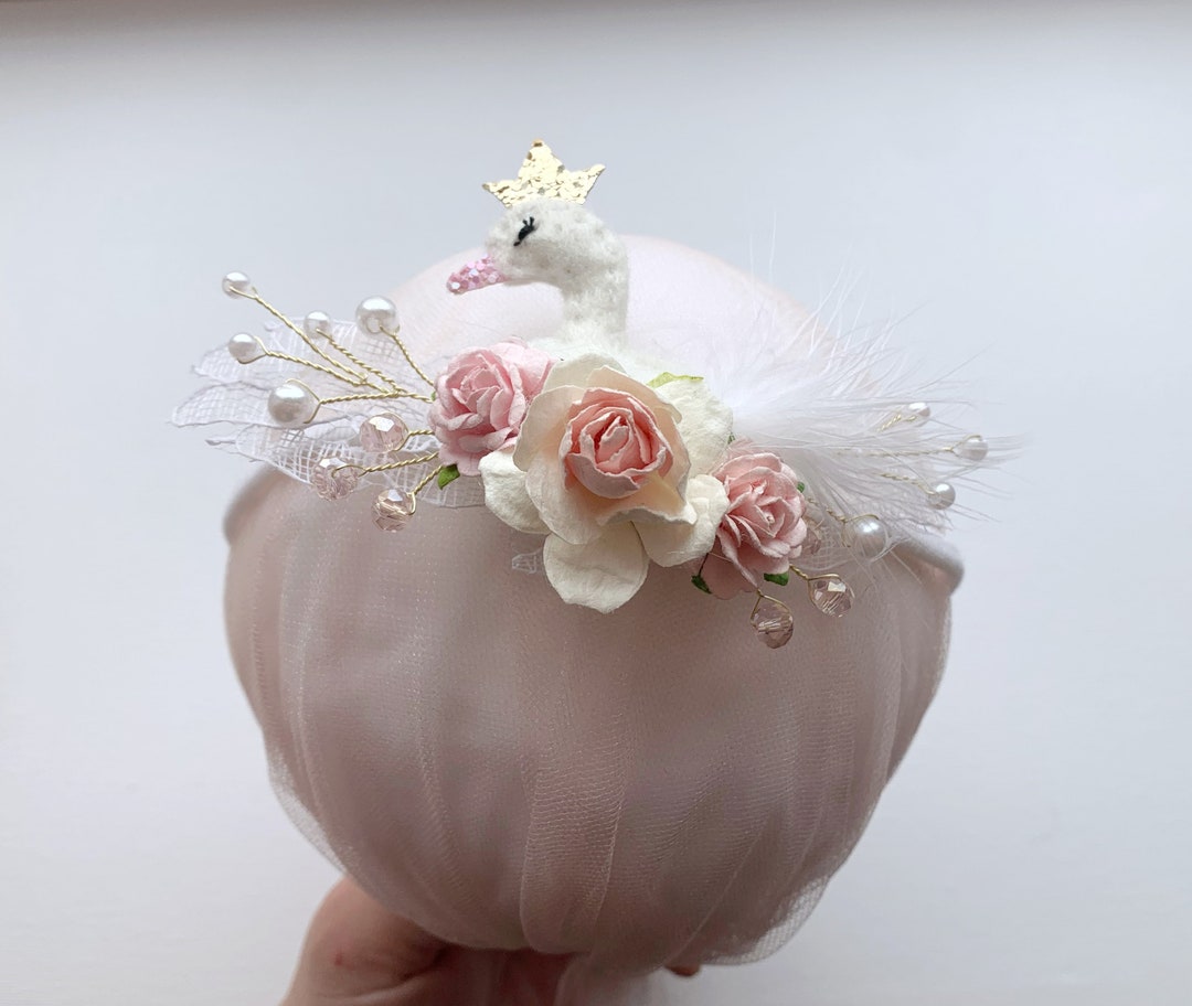 Swan Princess Crown Headband With Feather Floral Baby Headdress - Etsy