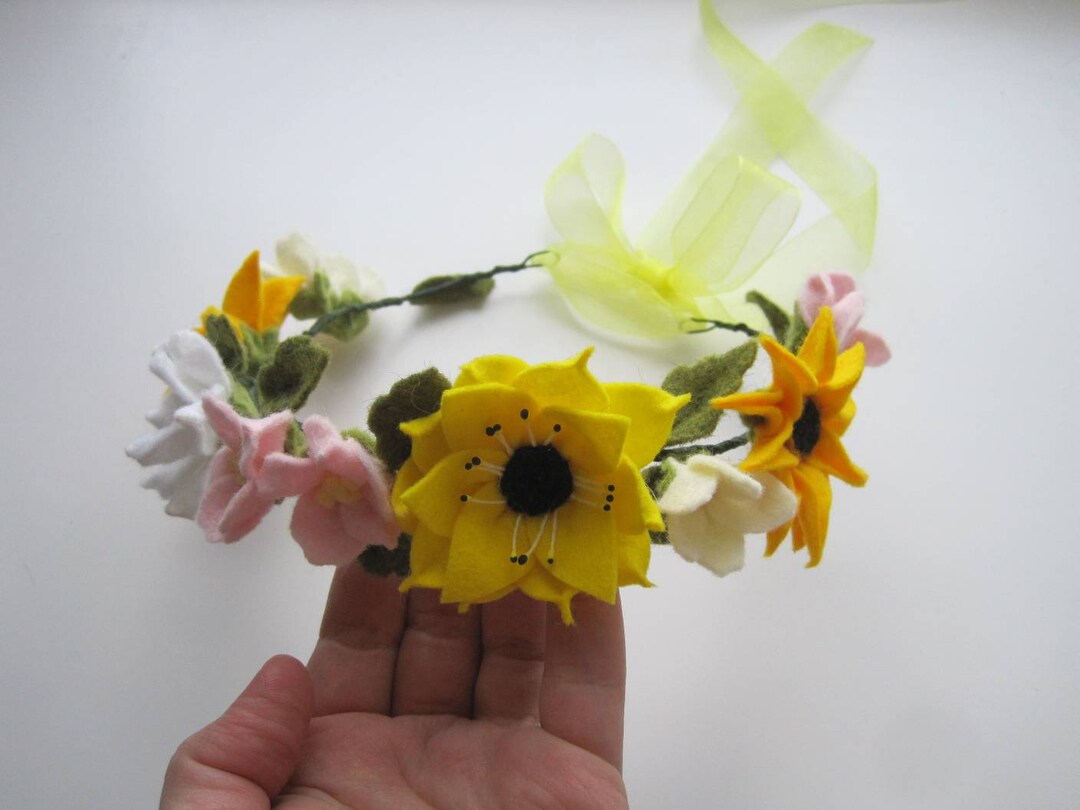 Felt Sunflower Crown, Daisy Hair Wreath, Baby Girl Headband - Etsy