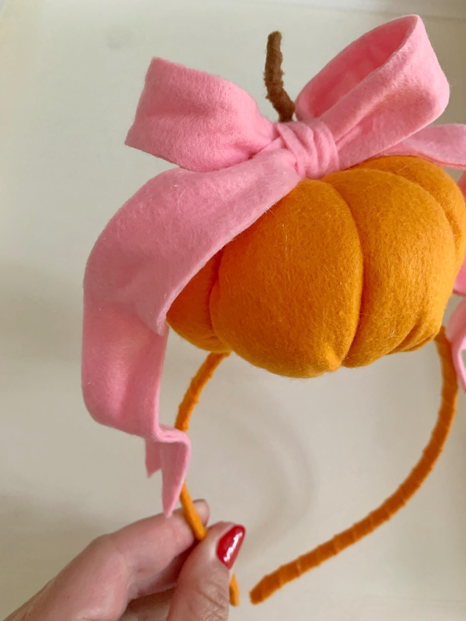 Large Felt Pumpkin Headband With Pink Bow - Fall Halloween Costume - Etsy