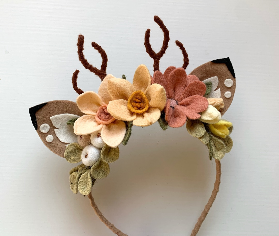 Fawn Ears Flower Crown Headband: Deer Antler Floral Headpiece - Etsy