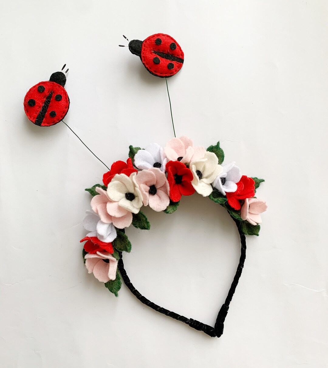 Felt Ladybug Flower Crown Headband, Birthday Party Costume - Etsy