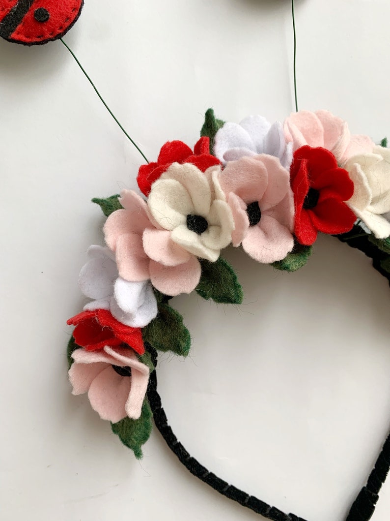 Felt Ladybug Flower Crown Headband, Birthday Party Costume - Etsy