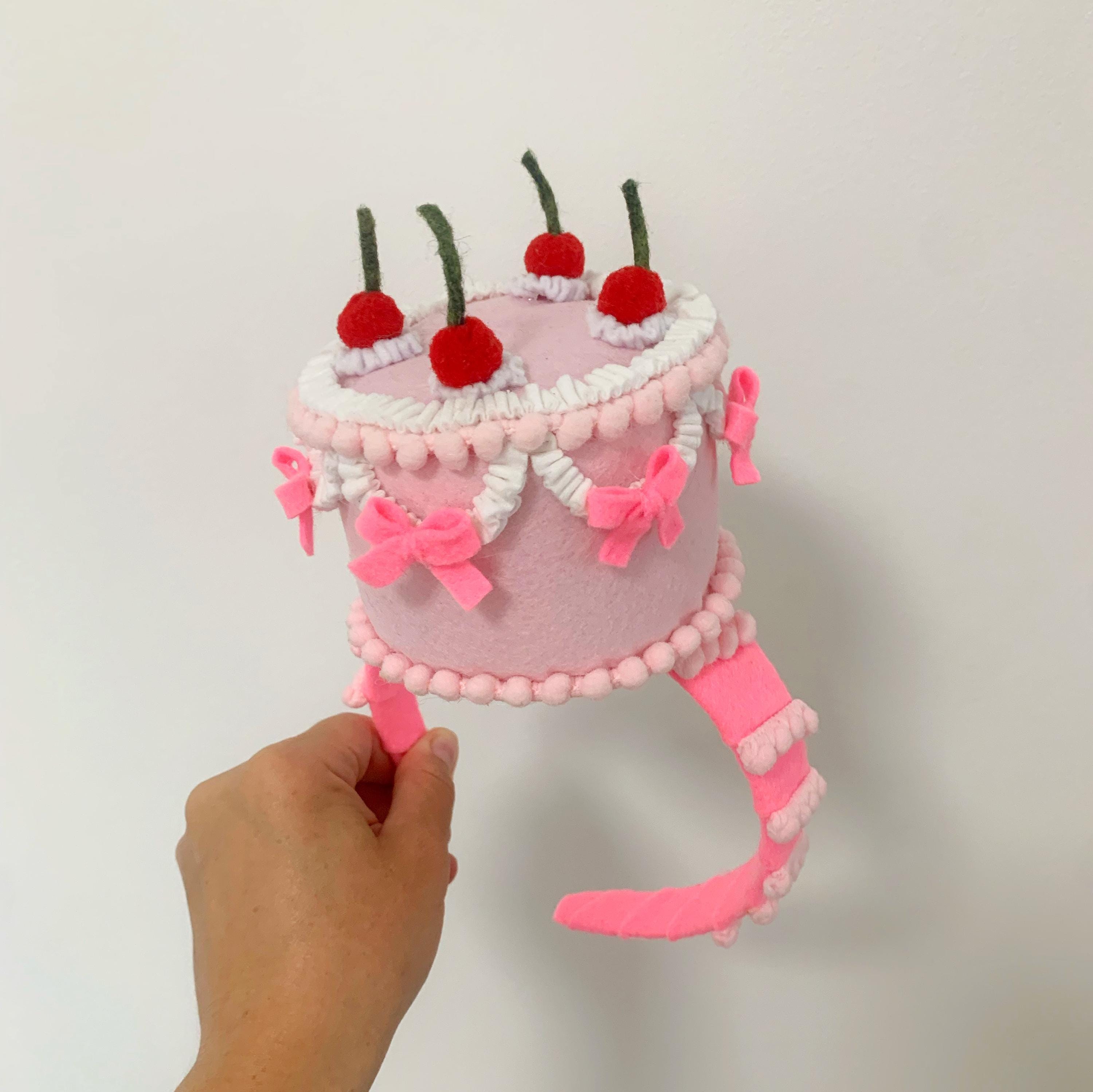 Pink Cake Headband, Cherry Bows, Felt Candyland Costume - Etsy