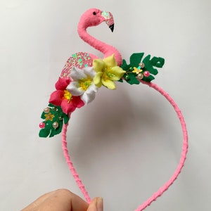 Pink Flamingo Headband, Tropical Flower Crown, Birthday Headpiece - Etsy