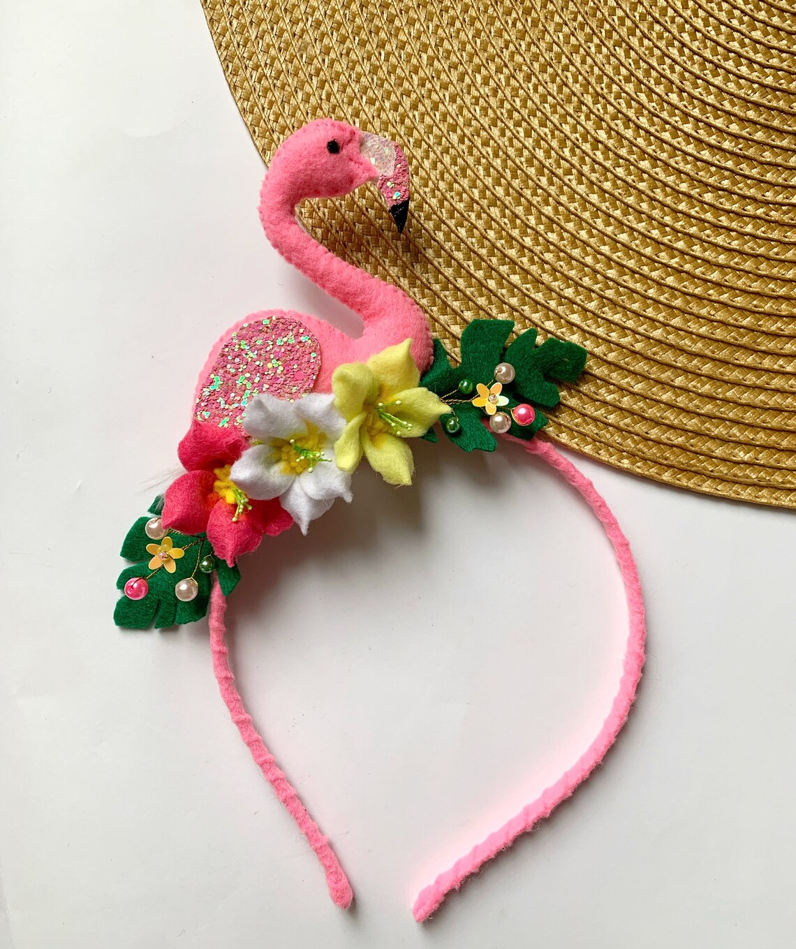 Pink Flamingo Headband, Tropical Flower Crown, Birthday Headpiece - Etsy