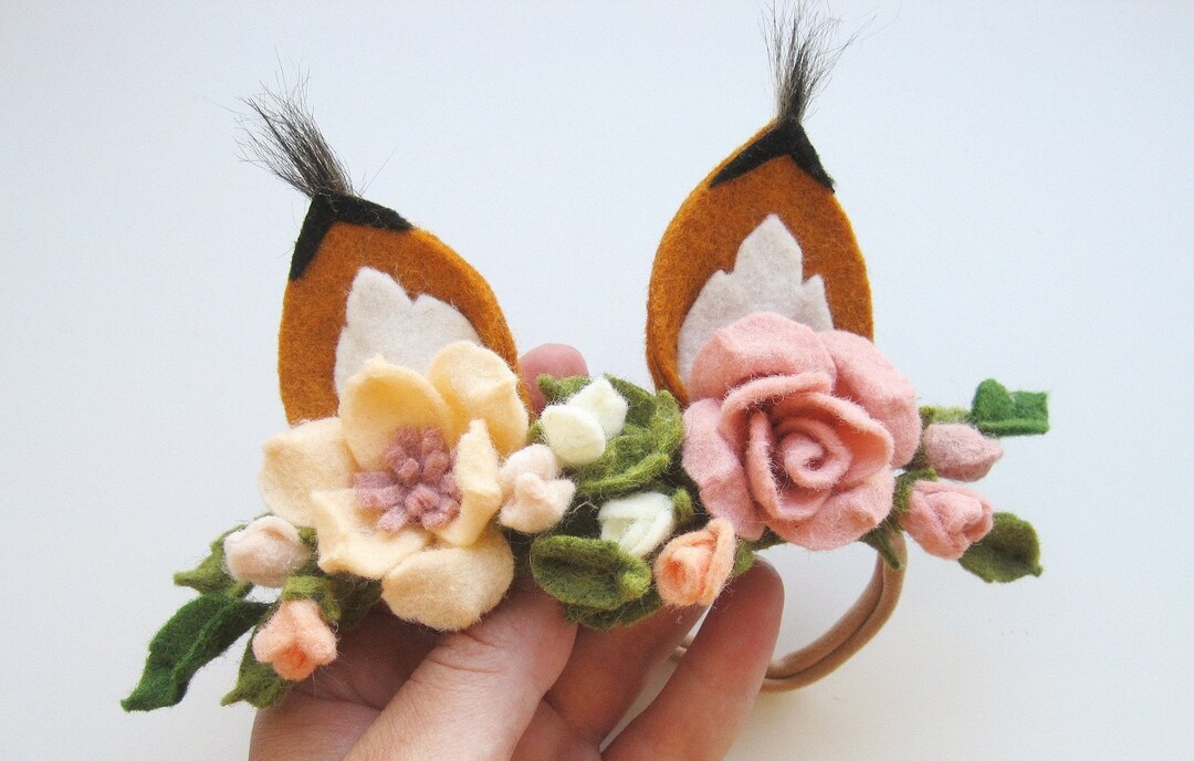Handmade Fox Ear Headband: Floral Felt, Newborn Costume - Etsy