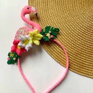 Pink Flamingo Headband, Tropical Flower Crown, Birthday Headpiece - Etsy