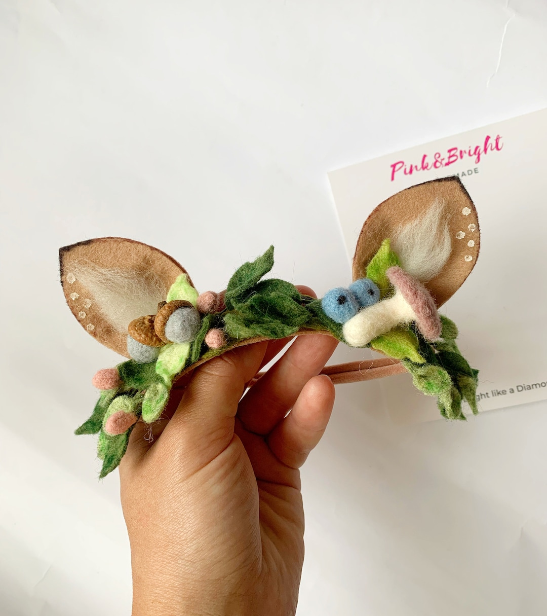 Felt Fawn Ears Headband With Needle Felted Acorns and Mushroom for ...