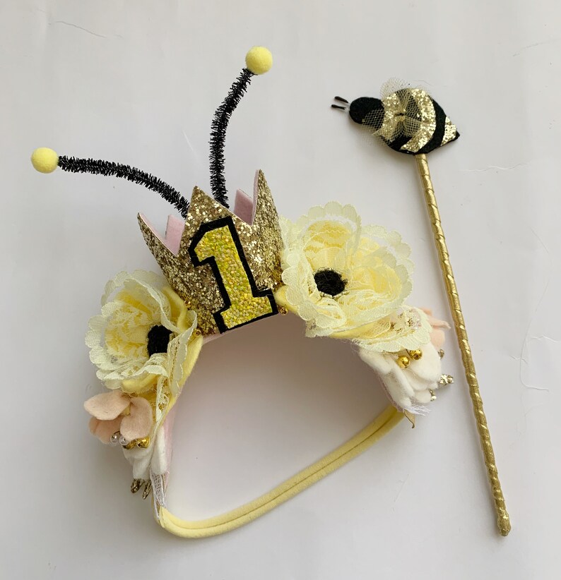 Queen Bee 1st Birthday Crown, Gold Glitter Bumblebee Headband - Etsy