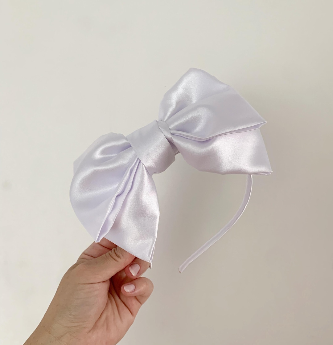 White Satin Bow Headband - Elegant Party Hair Accessory - Etsy