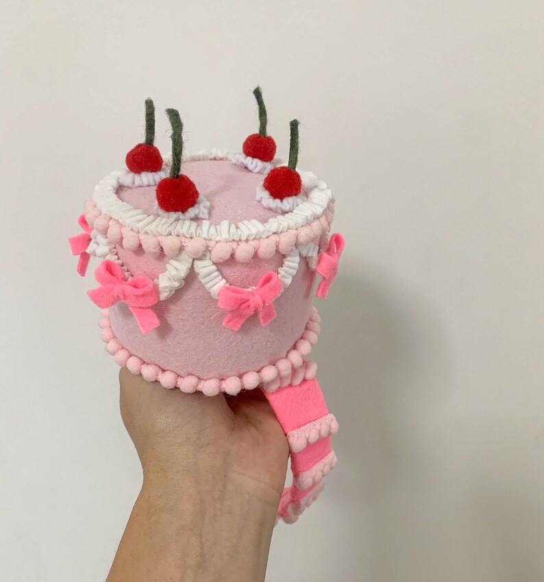 Pink Cake Headband, Cherry Bows, Felt Candyland Costume - Etsy