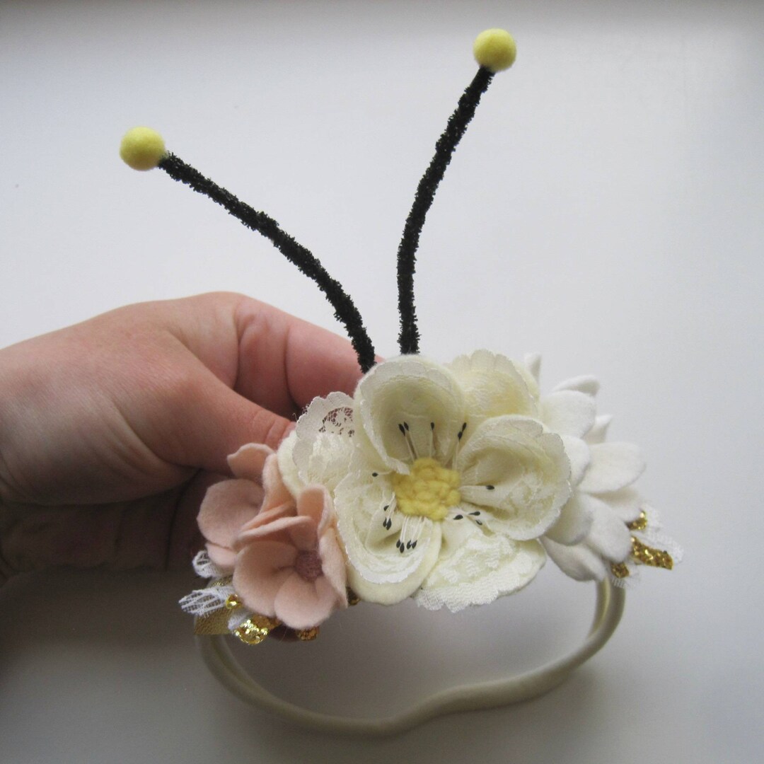 First Bee Birthday Flower Crown Lace Bumble Bee Headband Paler Yellow ...