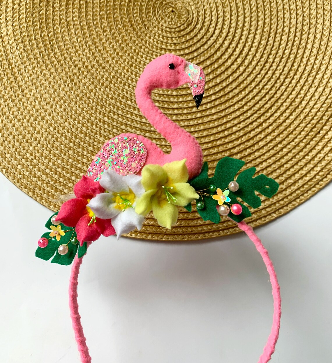 Pink Flamingo Headband, Tropical Flower Crown, Birthday Headpiece - Etsy