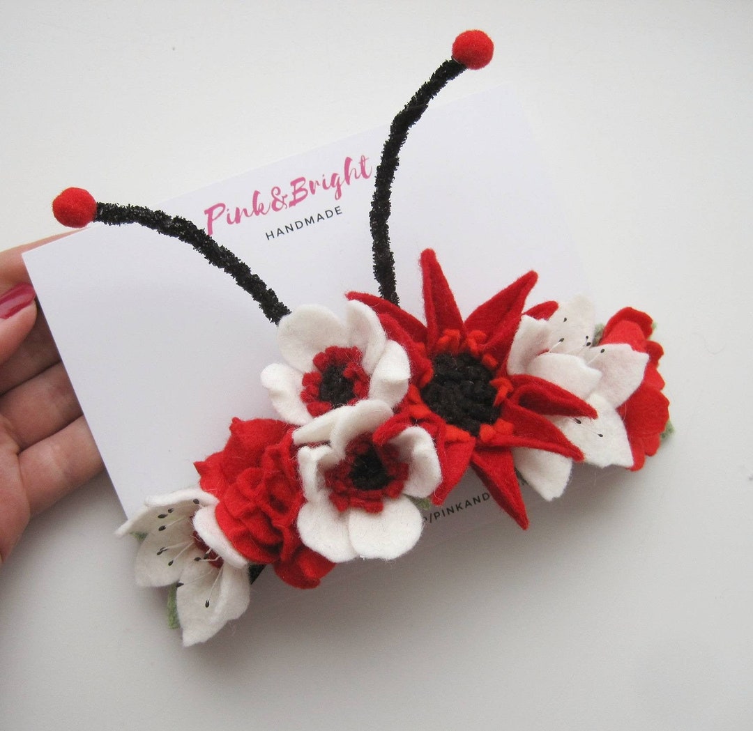 Ladybug First Birthday Headband, Red Felt Flower Crown - Etsy