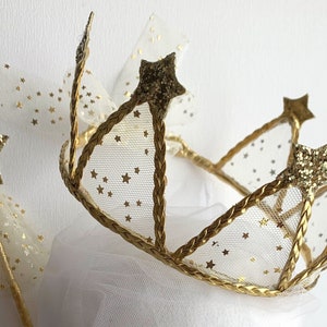 Gold Star Princess Crown With Magic Wand, First Birthday Headband Fairy ...