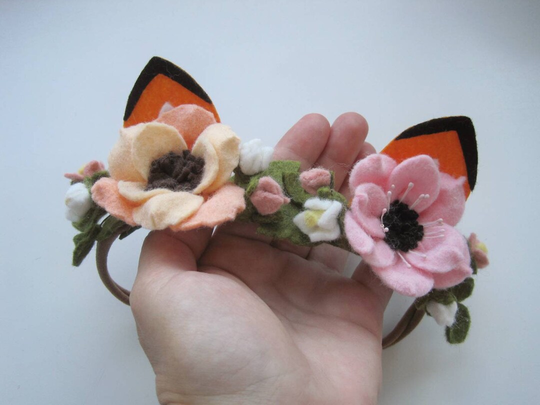 Fox Ear Flower Crown: Baby Girl Felt Headband - Etsy